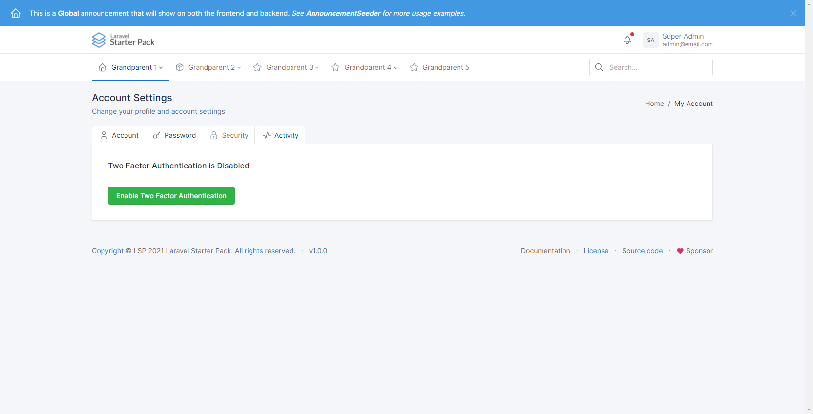 Laravel Starter Pack (LSP) - Chief of Stack